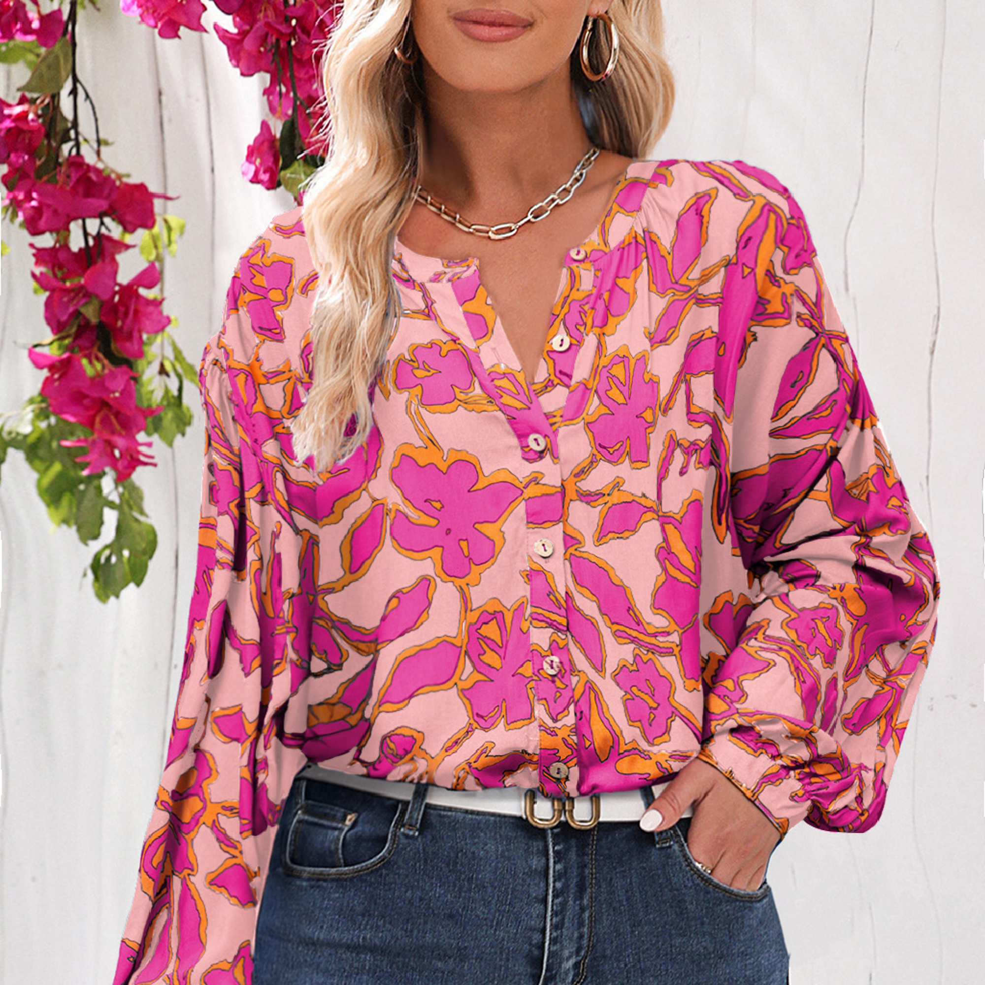Floral Batwing Sleeve Buttoned Shirt | Jane.com
